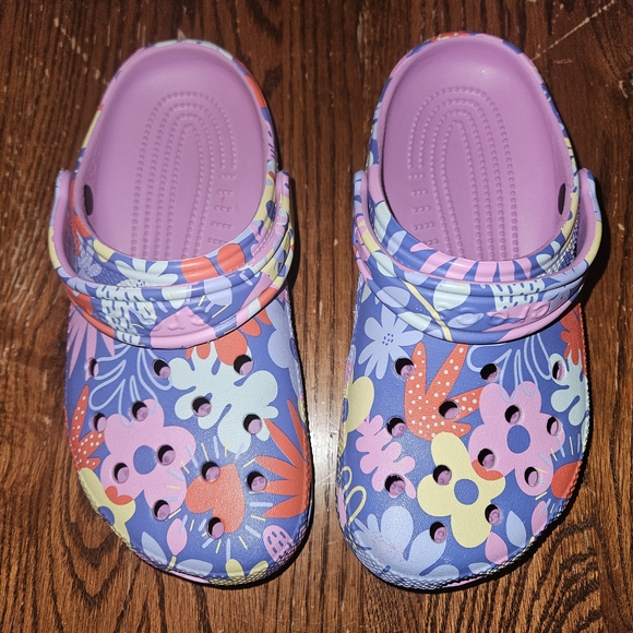 Shoes | Floral Kids Clogs Purple And Blue | Poshmark